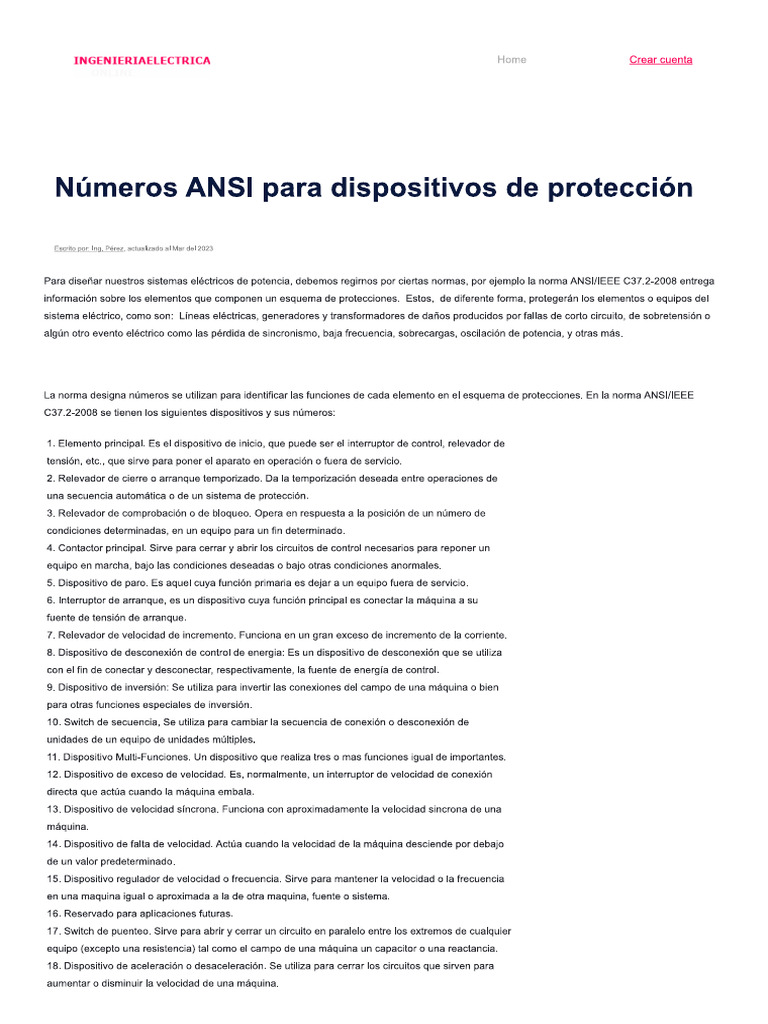 Números ANSI para Dispositivos de Protección | PDF