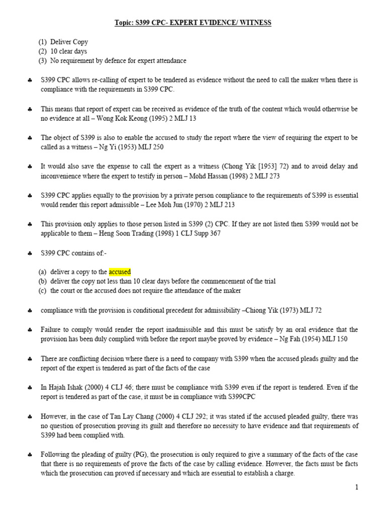 S399 CPC: Expert Evidence Guidelines | PDF | Witness | Admissible Evidence