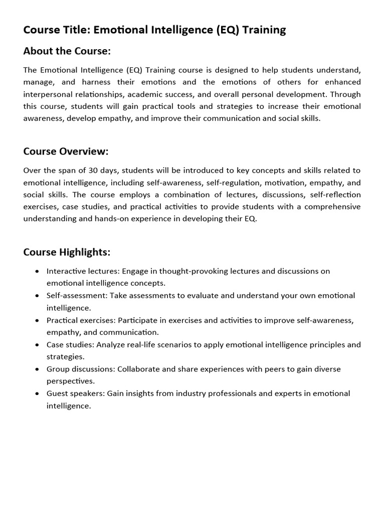 Emotional Intelligence (EQ) Training | PDF | Emotional Intelligence ...