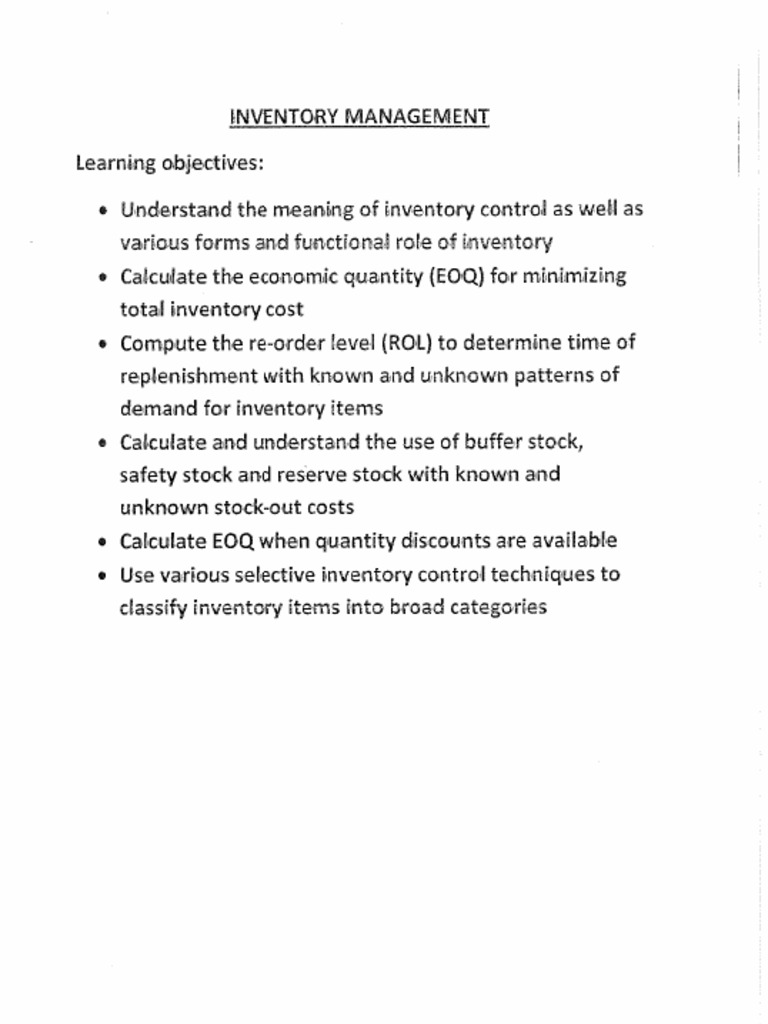 BON 410 (2023, Inventory Management Lecture Notes) | PDF