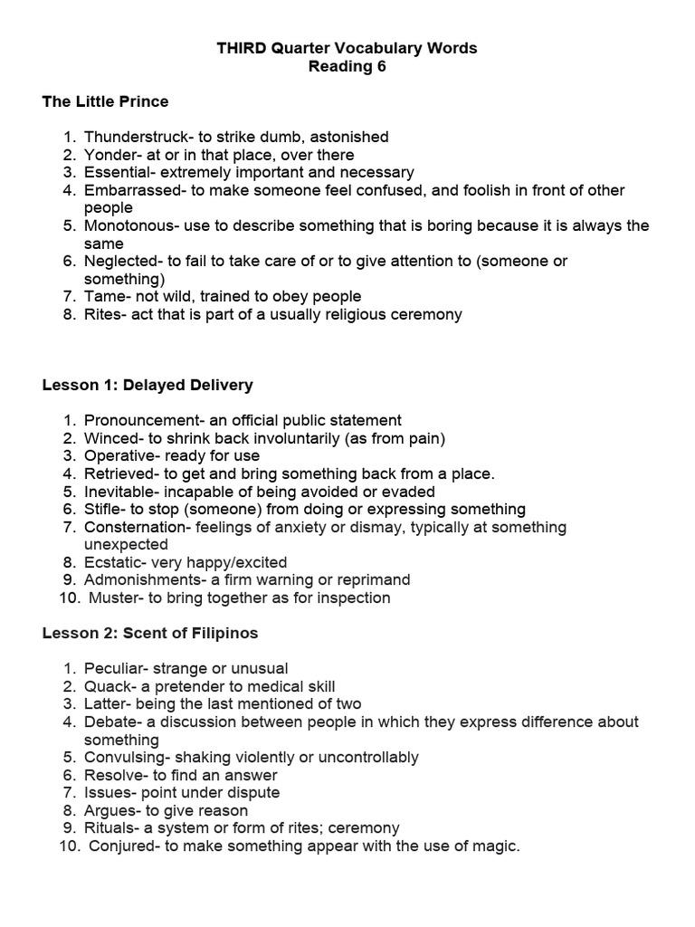 GR 6 Voc Words 3rd QTR | PDF