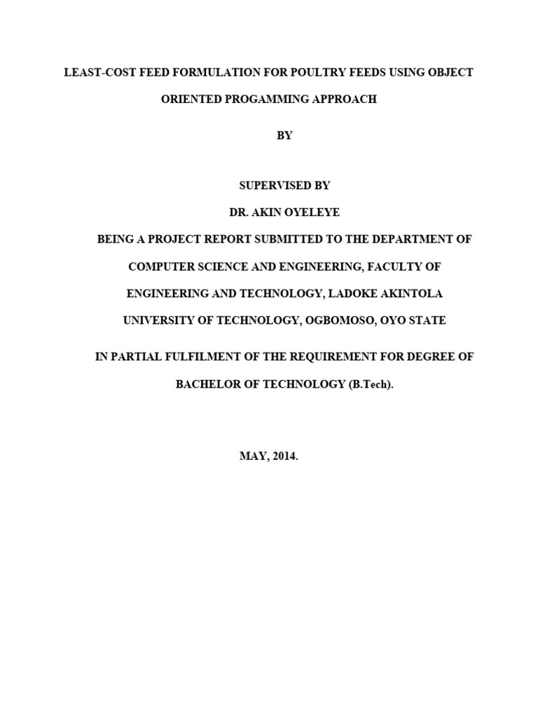 Least Cost Feed Formulation For Poultry | PDF | Animal Feed ...