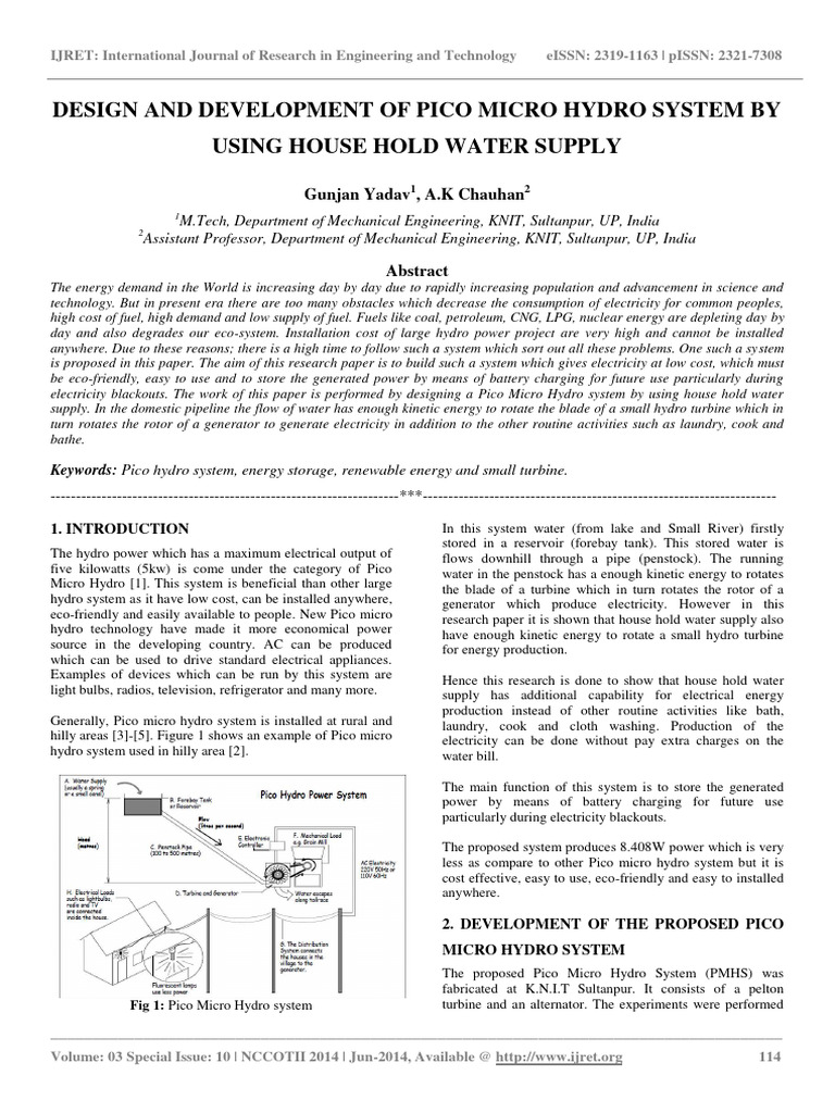 Design and Calculation of Pico Hydro Pow | PDF | Hydroelectricity ...