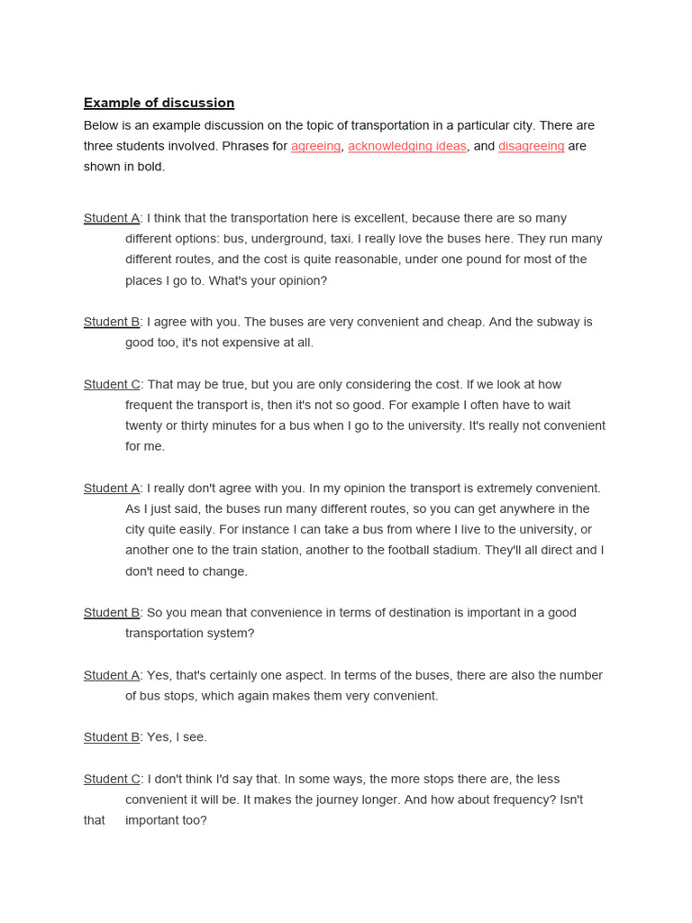 Example of Discussion (Agreeing, Disagreeing) | PDF | Bus | Land Transport