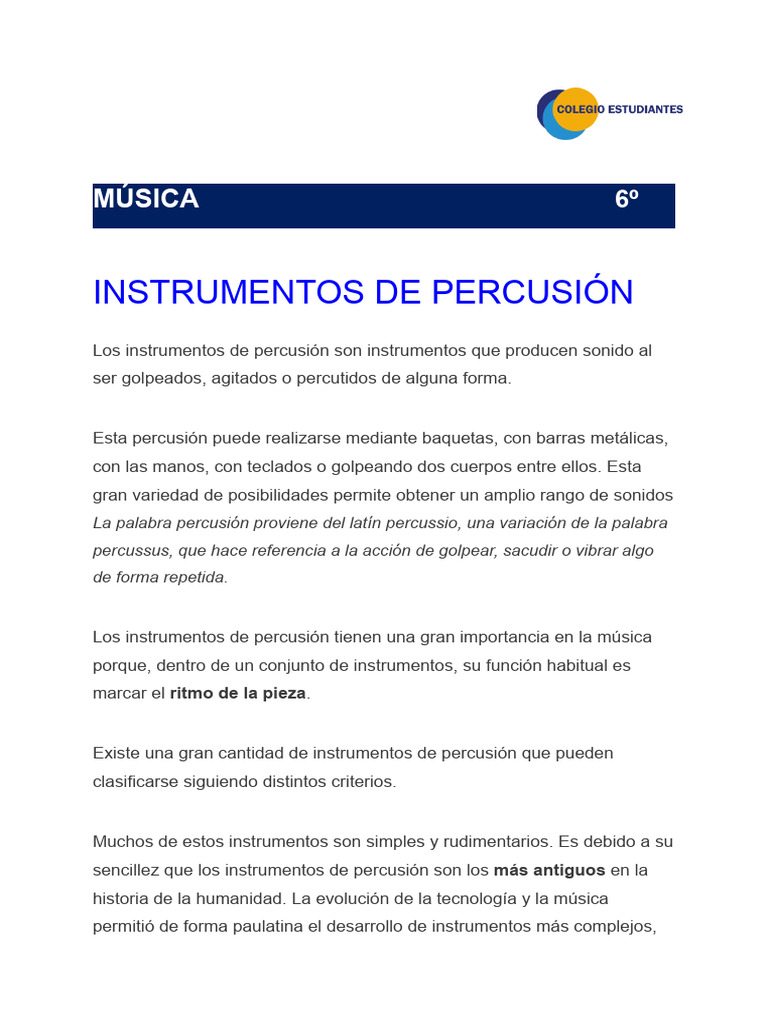 Instrumentos de Percusión: Tipos y Clases | PDF | Instrumentos musicales | Tambor
