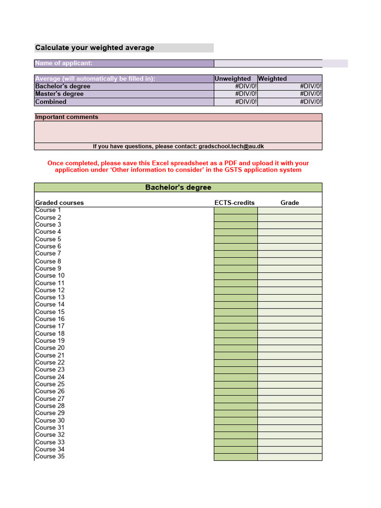 Tech - Calculation of Grade Average ECTS (1) | PDF