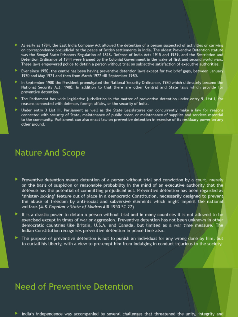 Overview of Preventive Detention Laws in India | PDF | Detention ...