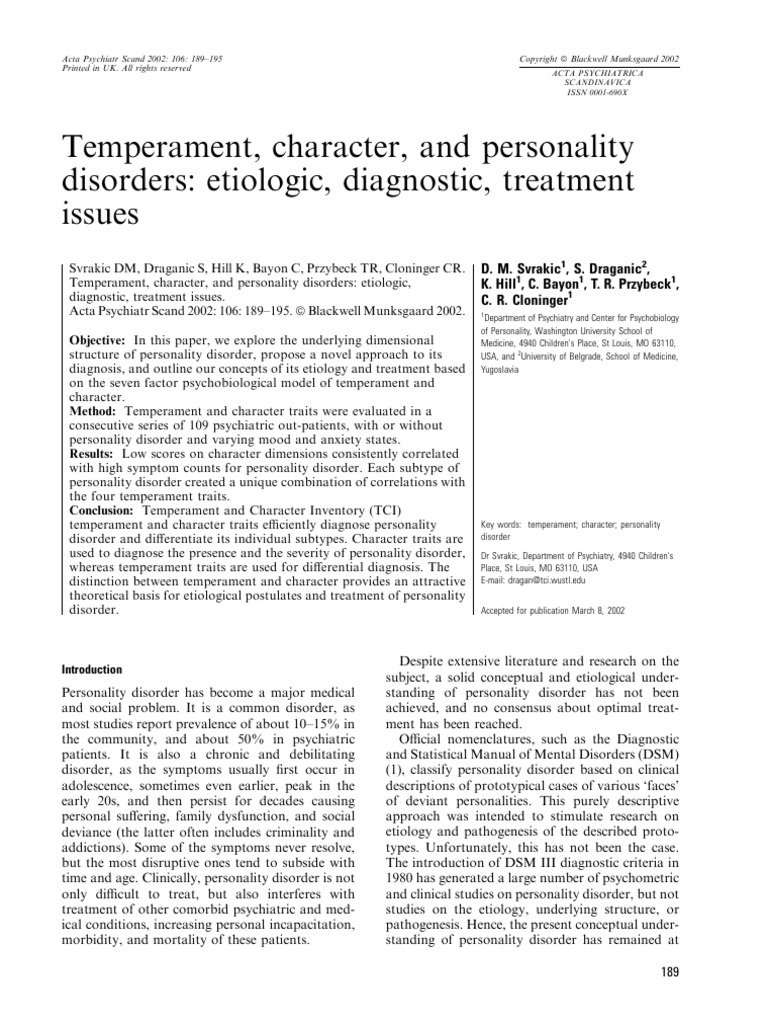Temperament, Character, and Personality Disorders: Etiologic ...