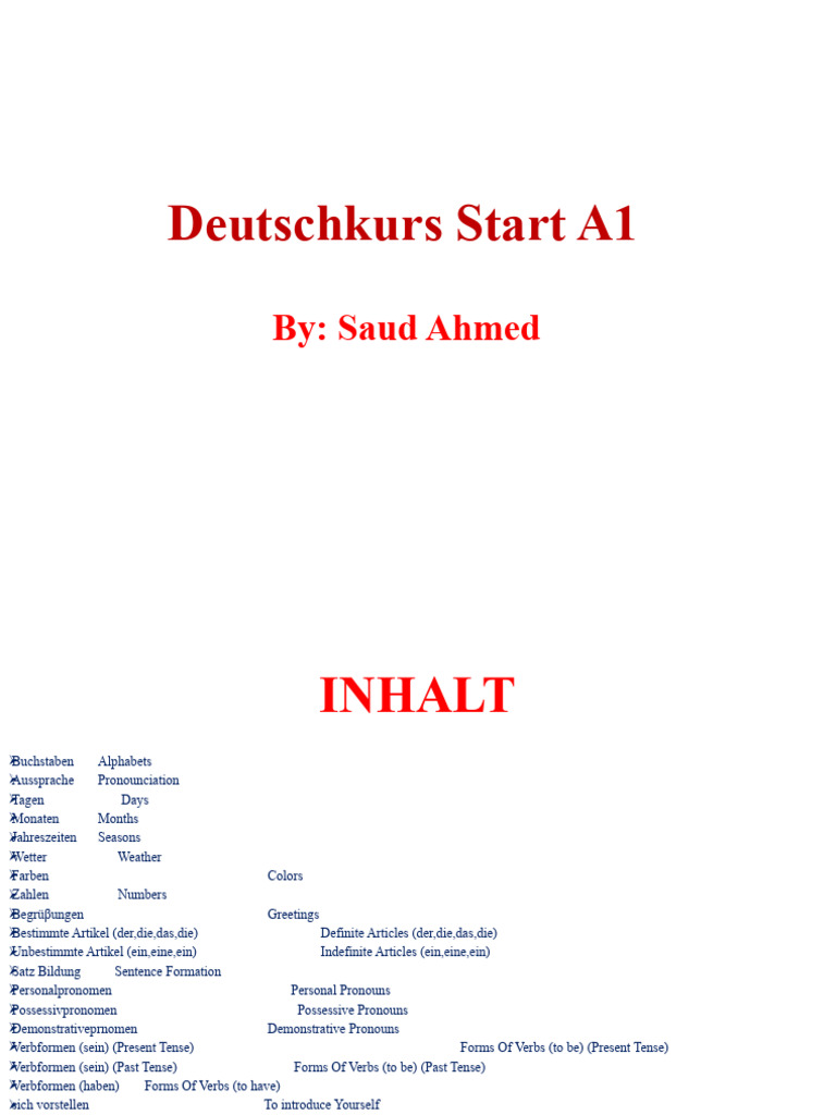 Beginner's Guide to German A1 | PDF | Grammatical Gender | Grammatical ...