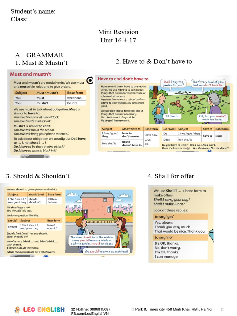 WS - LEO 3 - WORKSHEET Mini Revision Unit 16 17 | PDF