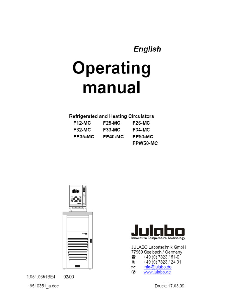 Julabo F12-MC, F25-MC, F26-MC, F33-MC, F34-MC, MC Operating Manual ...