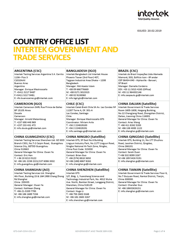 Intertek Contact Address Worlwide | PDF | Financial Services Companies ...