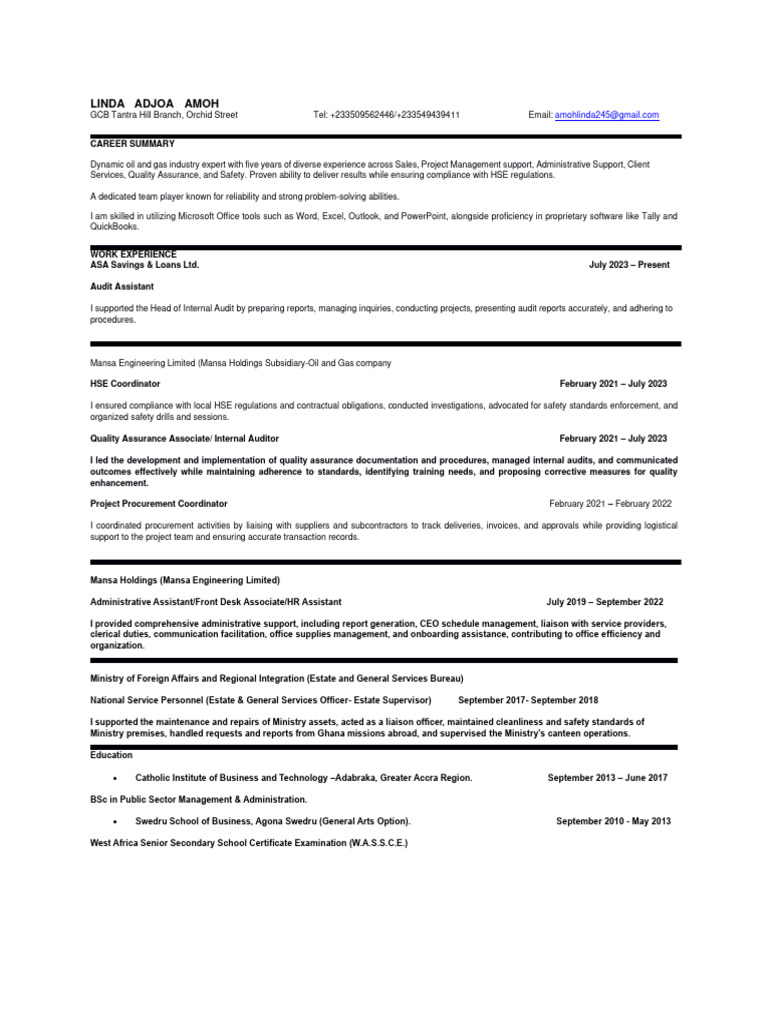 Curriculum Vitae - Linda Adjoa Amoh | Download Free PDF | Audit | Procurement