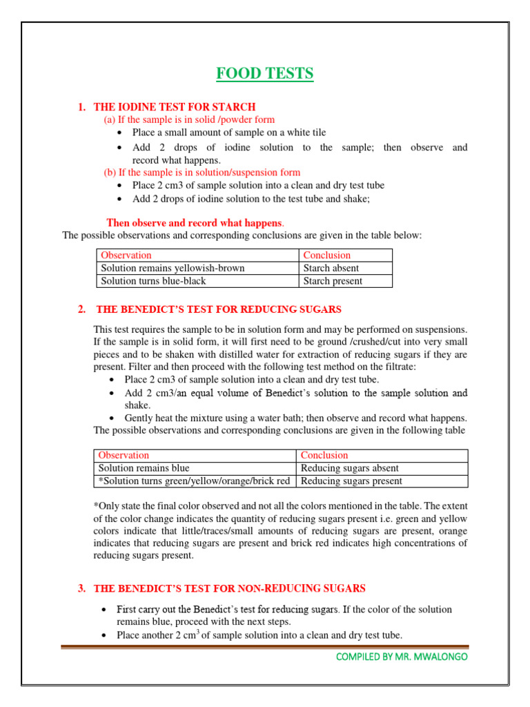 Food Tests Procedure | PDF | Chemical Compounds | Chemical Substances