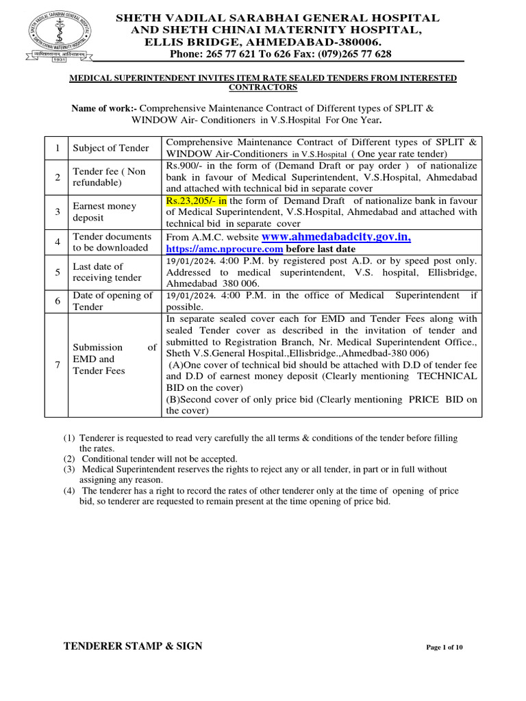 Air Condition Maintenance Tender 2023-24 | PDF | Air Conditioning