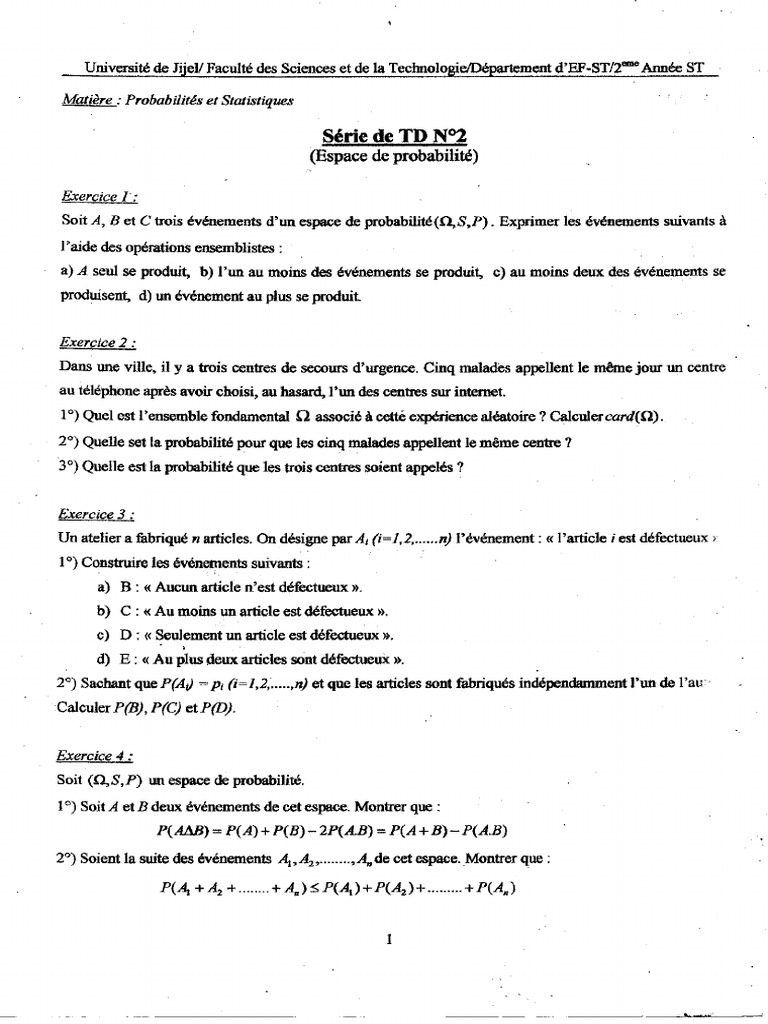 TD2 Probabilités Et Statistiques | PDF