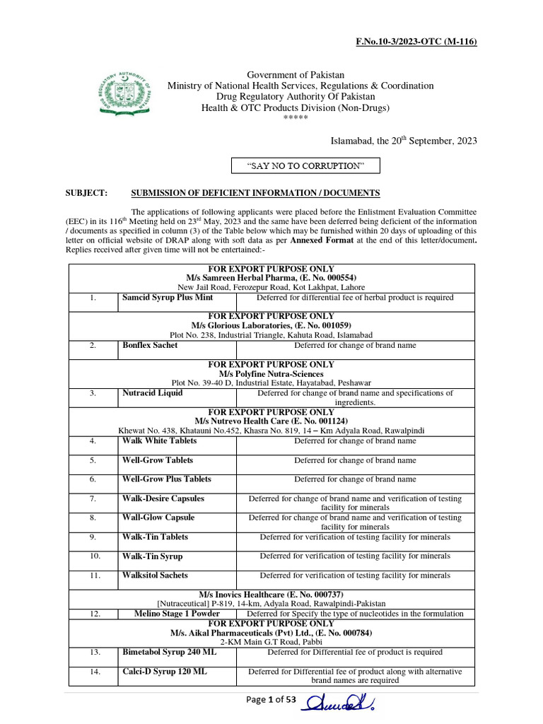Deferred List 116 Meeting | PDF | Tablet (Pharmacy) | Pharmaceutical ...