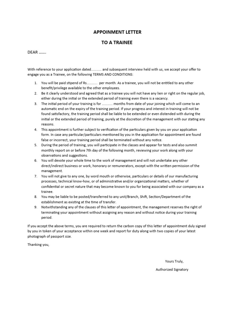 Trainee Appointment Letter Template | PDF | Justice | Crime & Violence