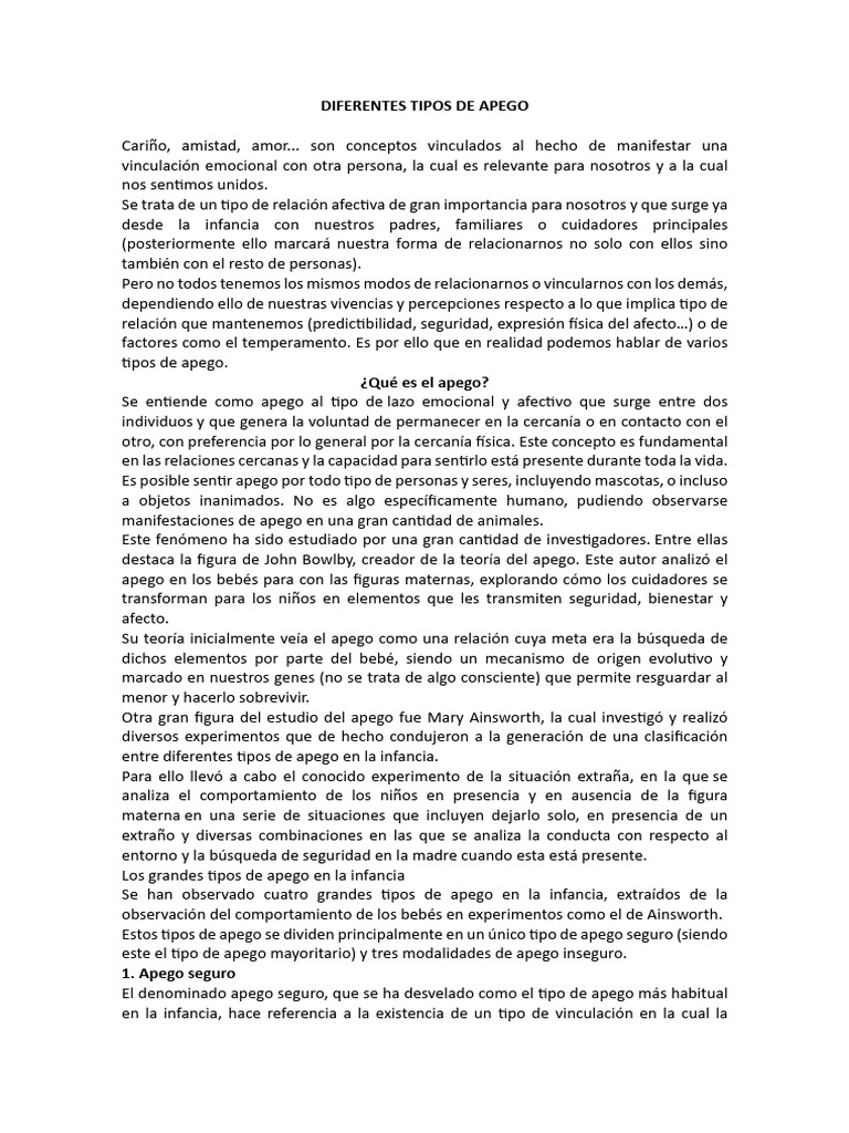 Diferentes Tipos De Apego Pdf Teoría De Apego Adultos