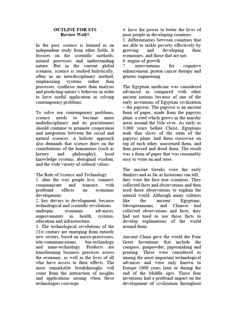 Outline For STS | Download Free PDF | Science | Galileo Galilei