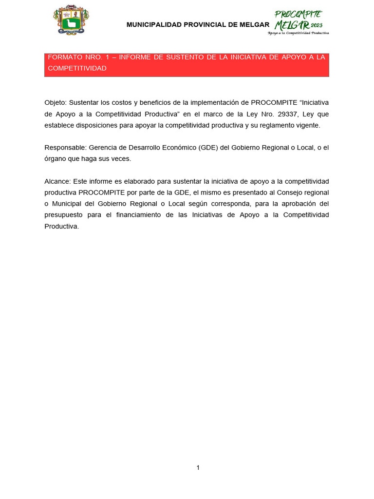 Informe de Sustento PROCOMPITE 2023 | PDF | Presupuesto | Economias