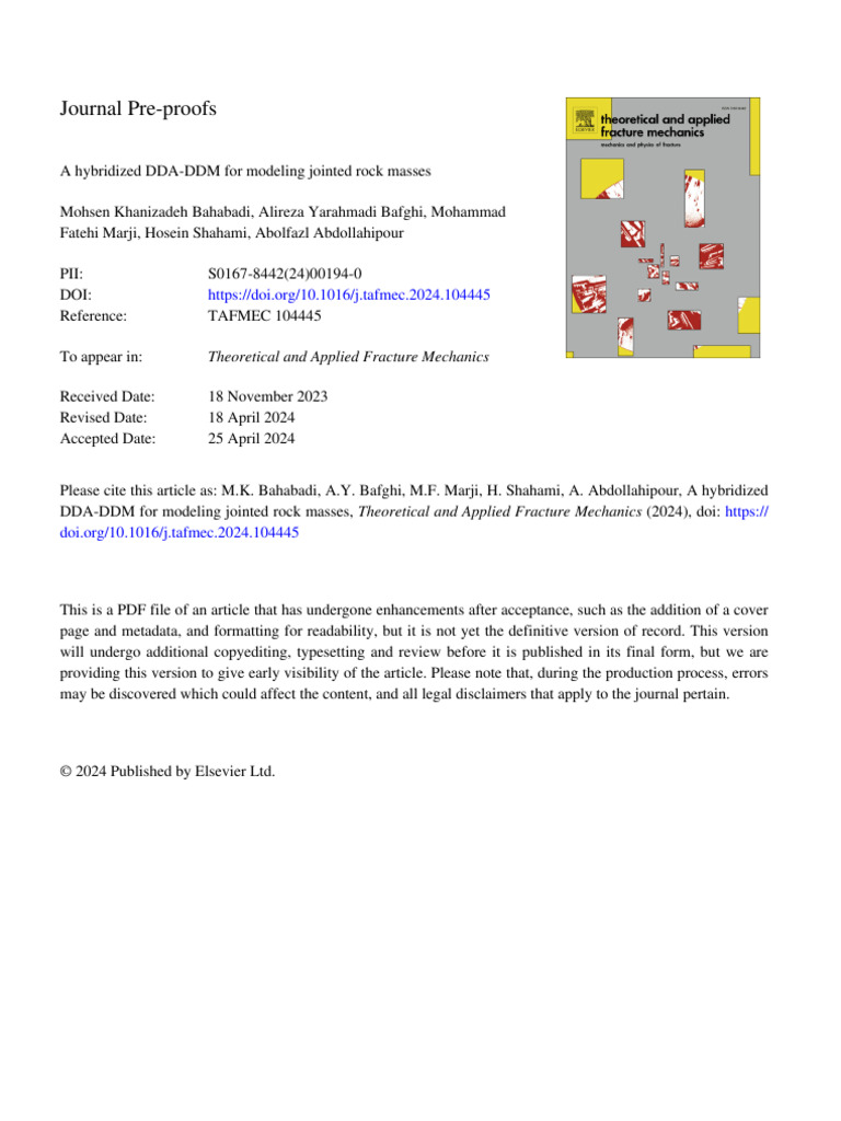 A Hybridized DDA-DDM For Modeling Jointed Rock Masses | PDF | Fracture ...