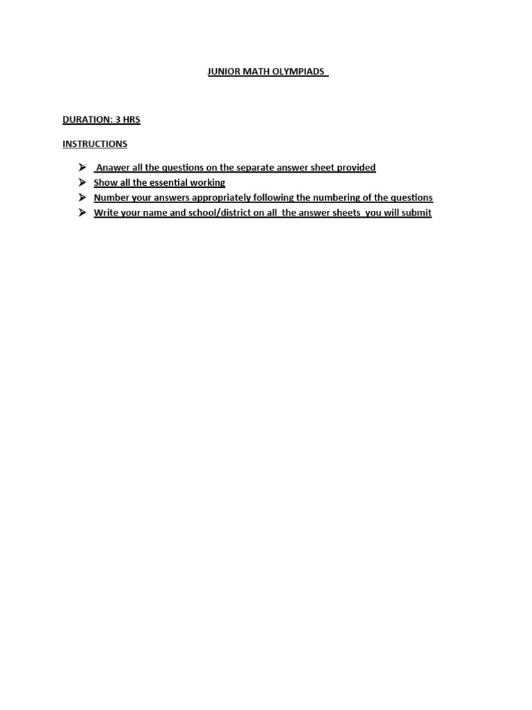 Junior Maths Olympiad | PDF | Applied Mathematics | Mathematics Junior Maths Olympiad | PDF | Applied Mathematics | Mathematics
