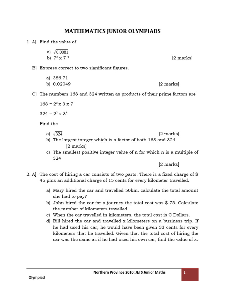 Mathematics Junior Olympiads | PDF | Circle | Equations