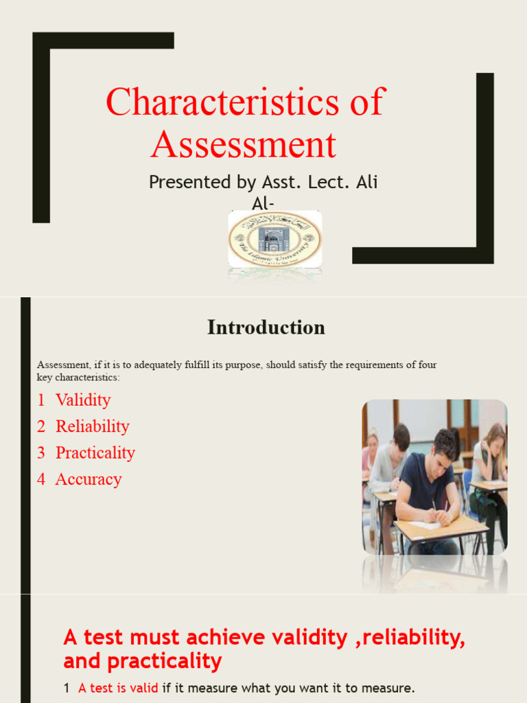 Characteristics of Assessment Methods | PDF | Validity (Statistics) | Educational Assessment