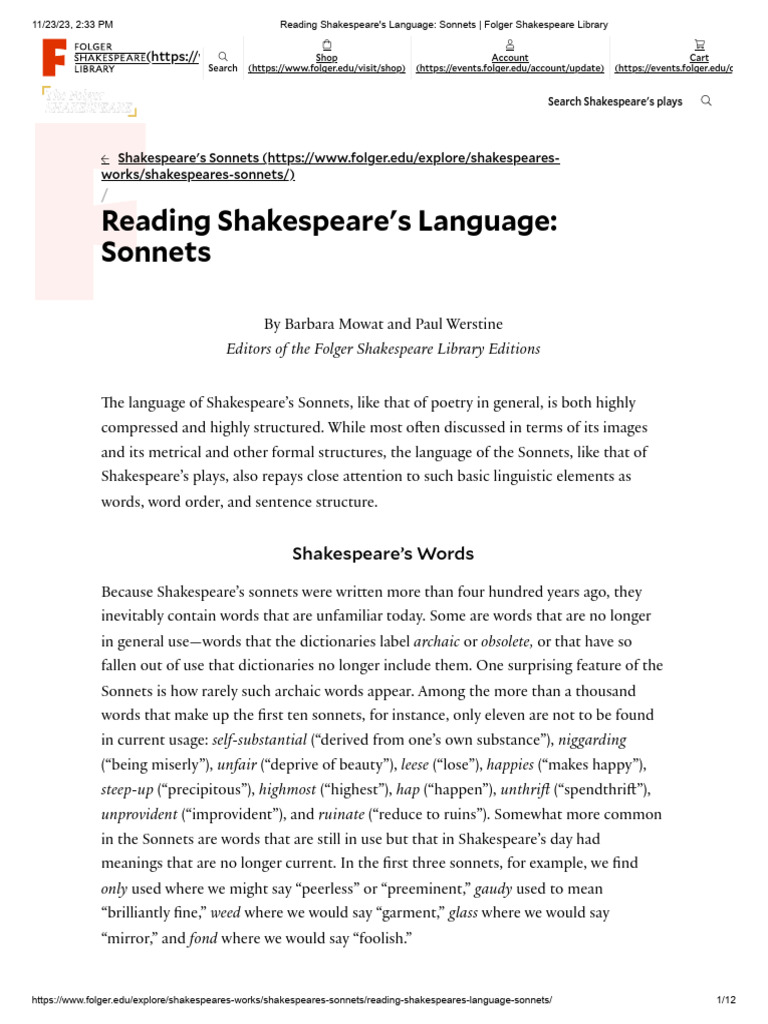 Understanding Shakespeare's Sonnets | PDF | Metre (Poetry) | Subject ...