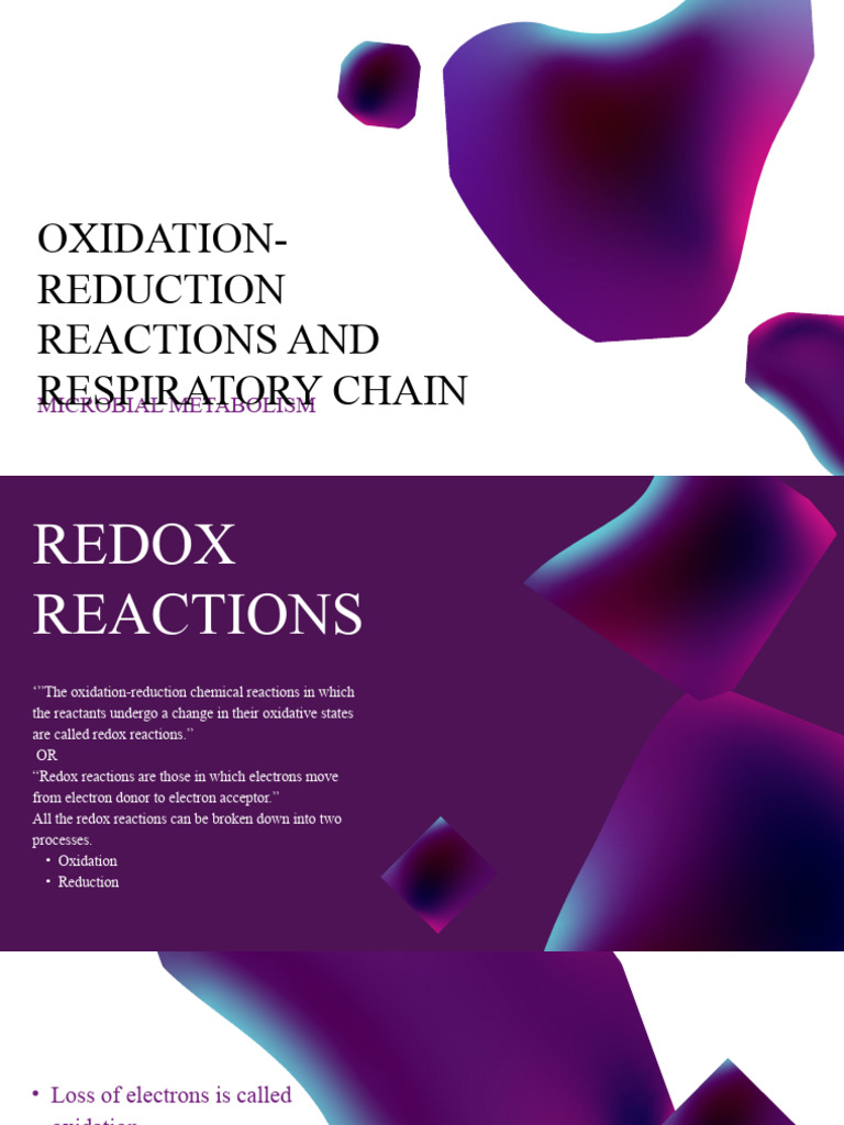 REDOX REACTIONS AND RESPIRATORY CHAIN ppt | PDF | Redox | Electron ...
