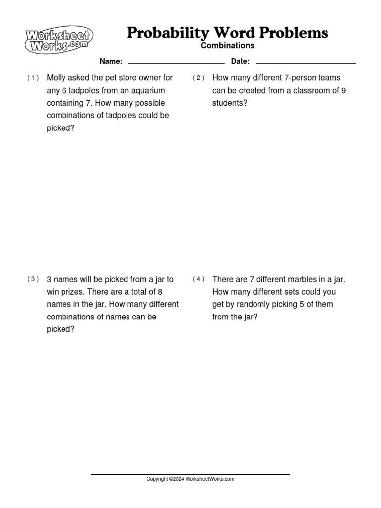 WorksheetWorks Probability Word Problems 20 | PDF