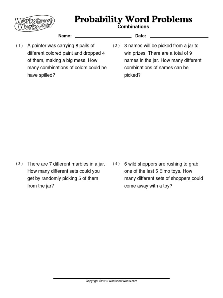 WorksheetWorks Probability Word Problems 17 | PDF