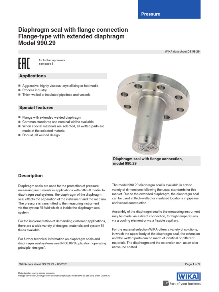 Diaphragm Seal - Extended (990.29) | PDF | Chemical Engineering | Materials