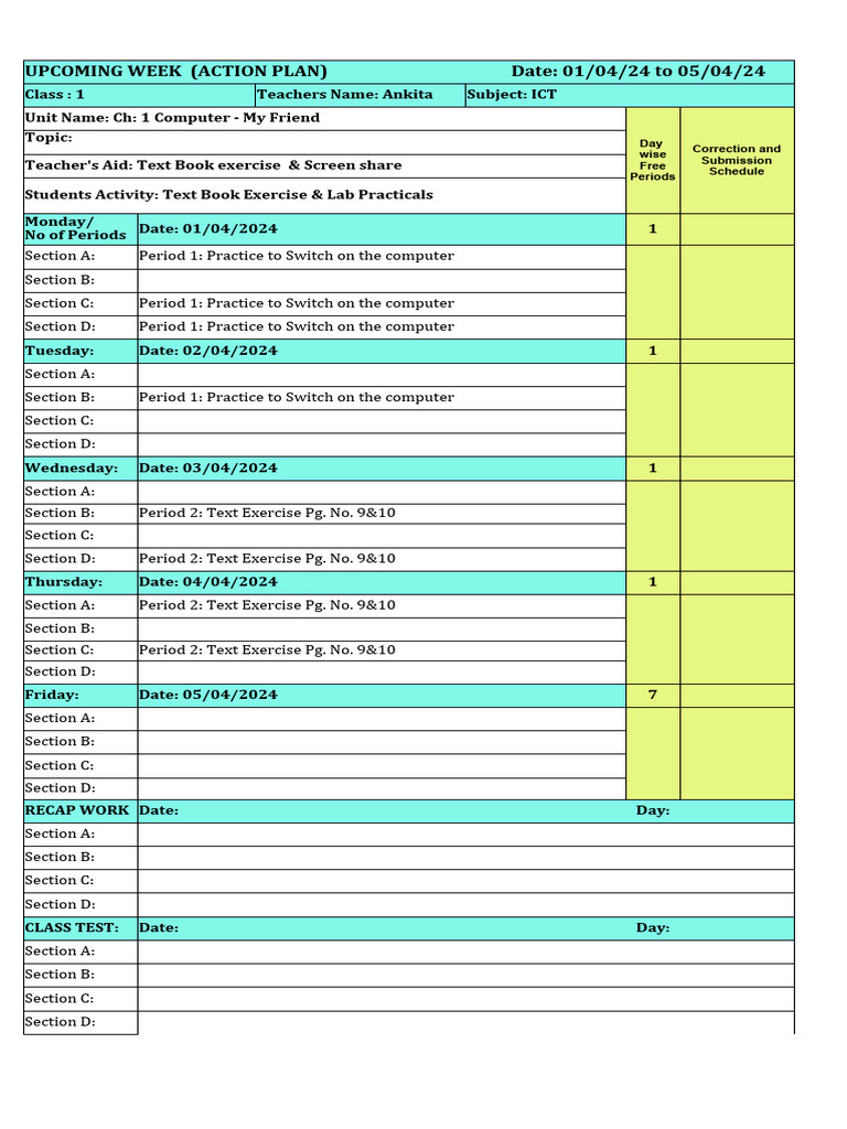 Ankita - ICT - Action Plan (1st April 2024 To 5th April 2024) | PDF