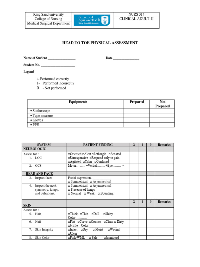 Head-to-Toe Physical Assessment Guide | PDF | Causes Of Death ...