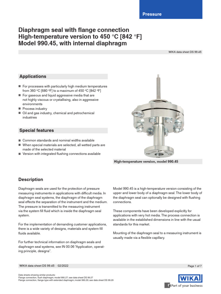 Diaphragm Seal - High Temp (990.45) | PDF | Screw | Pressure
