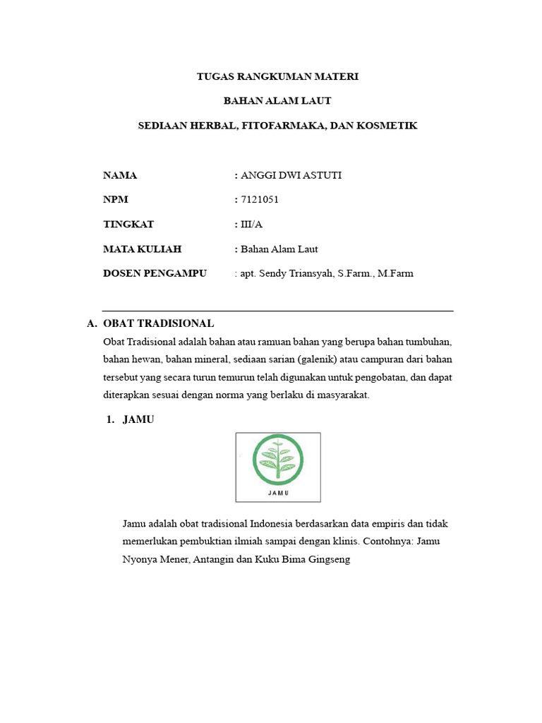 Anggi Dwi Astuti - 3A - Tugas Bahan Alam Laut | PDF
