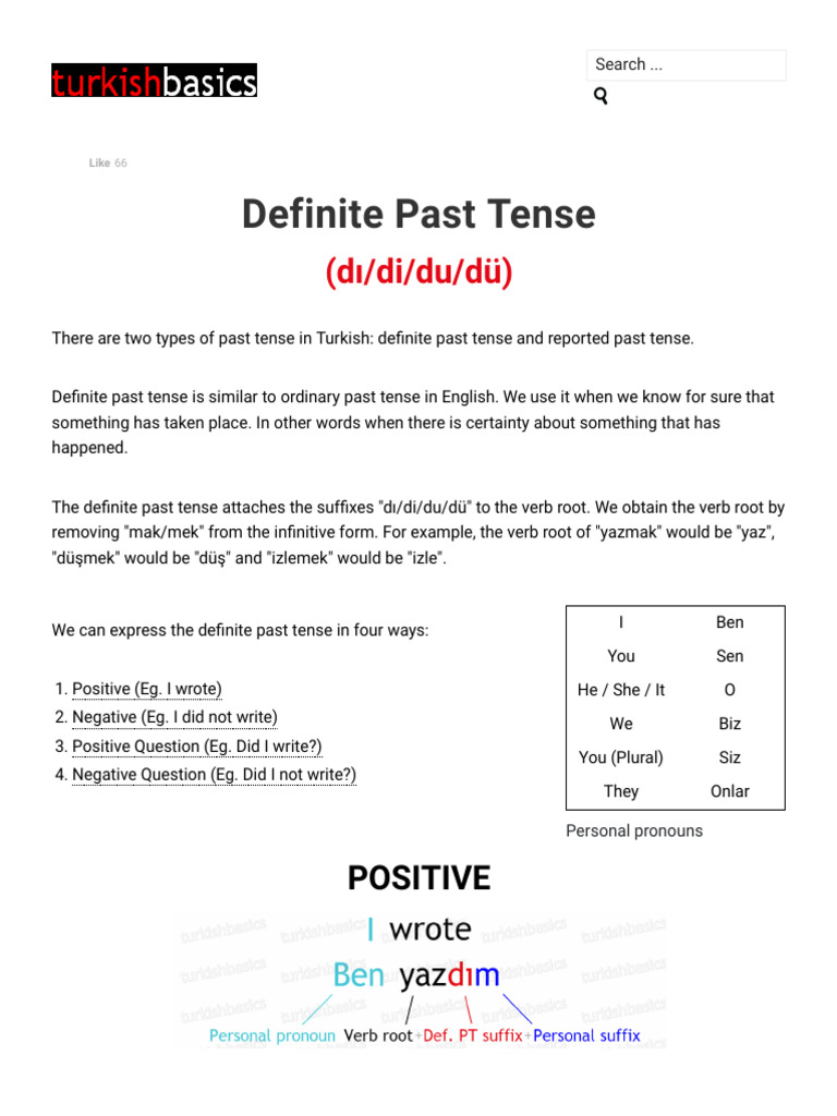 Definite Past Tense in Turkish - Turkish Basics | PDF | Verb | Syntax