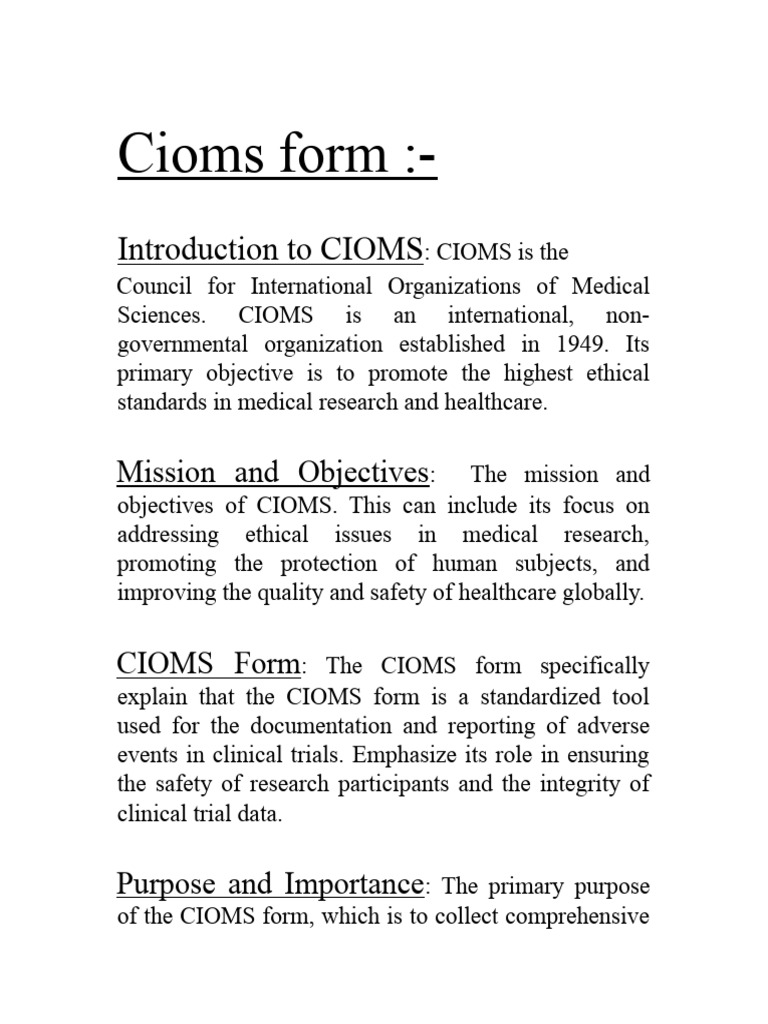 CIOMS FORM | PDF | Clinical Trial | Pharmacovigilance
