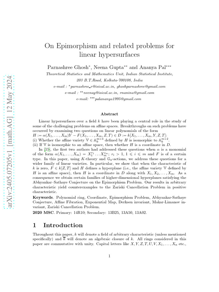 Epimorphism in Linear Hypersurfaces | PDF | Ring (Mathematics) | Field ...