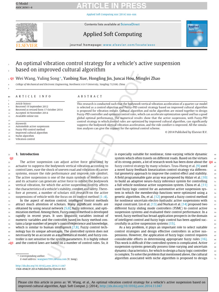 An Optimal Vibration Control Strategy For A Vehicle's Active Suspension Based On Improved ...