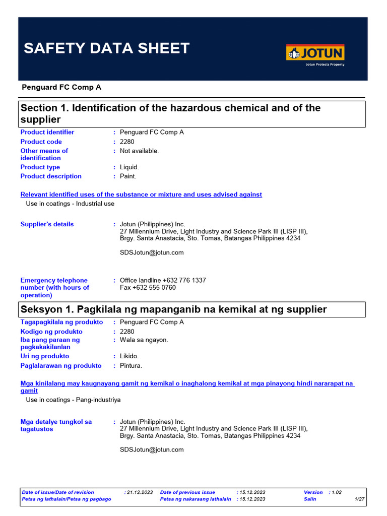SDS 2280 Penguard FC Comp A Euk phi-PH PH | PDF