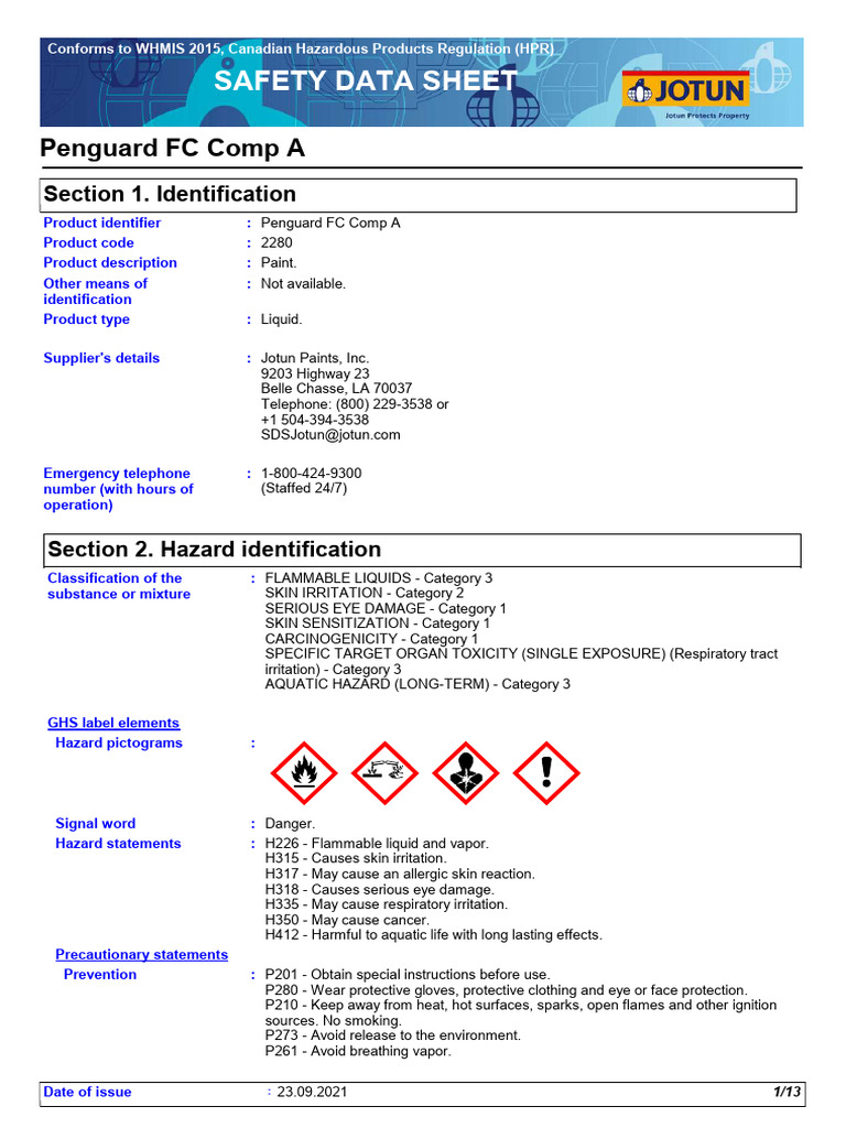 Penguard FC Comp A Safety Data | PDF | Toxicity