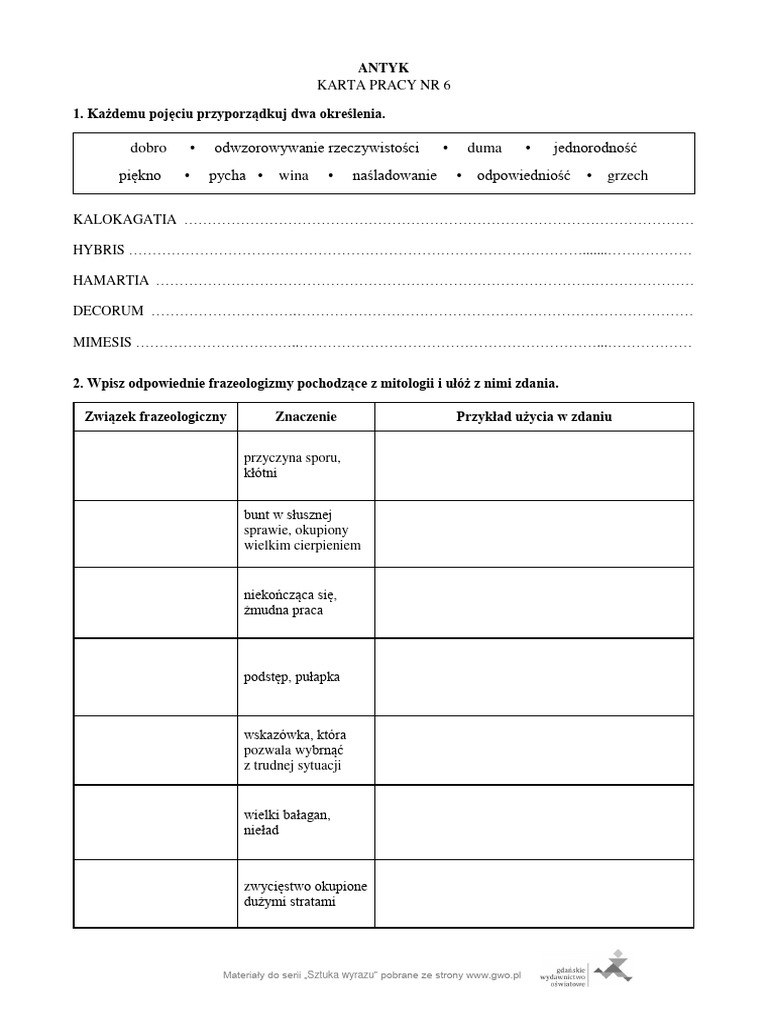 Karta Pracy Antyk | PDF