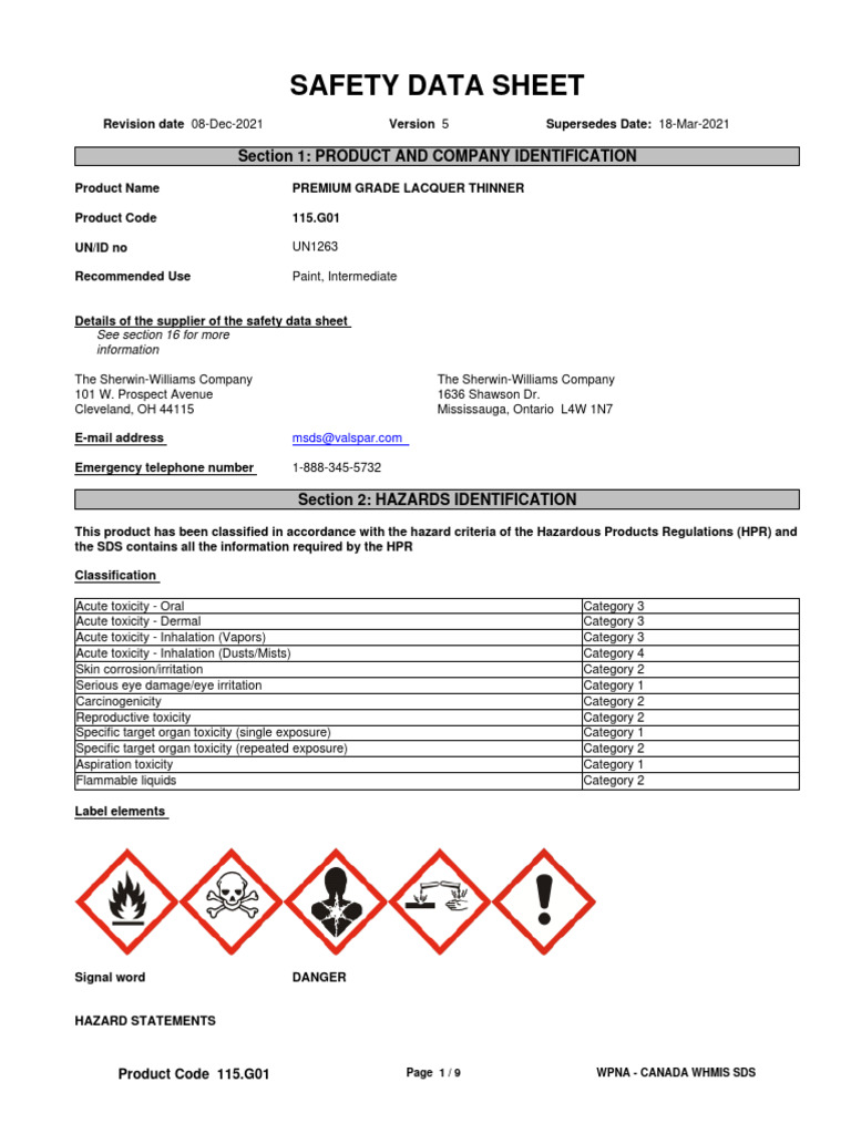 Safety Data Sheet: Section 1: Product and Company Identification | PDF | Toxicity | Carbon Dioxide