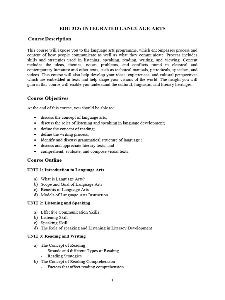 Edu 313 Integrated Language Arts | PDF | Communication | English Studies