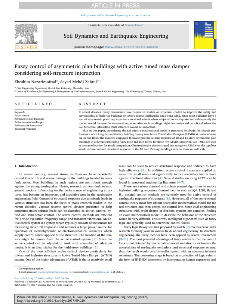 Fuzzy Control of Asymmetric Plan Buildings With Active Tuned Mass ...