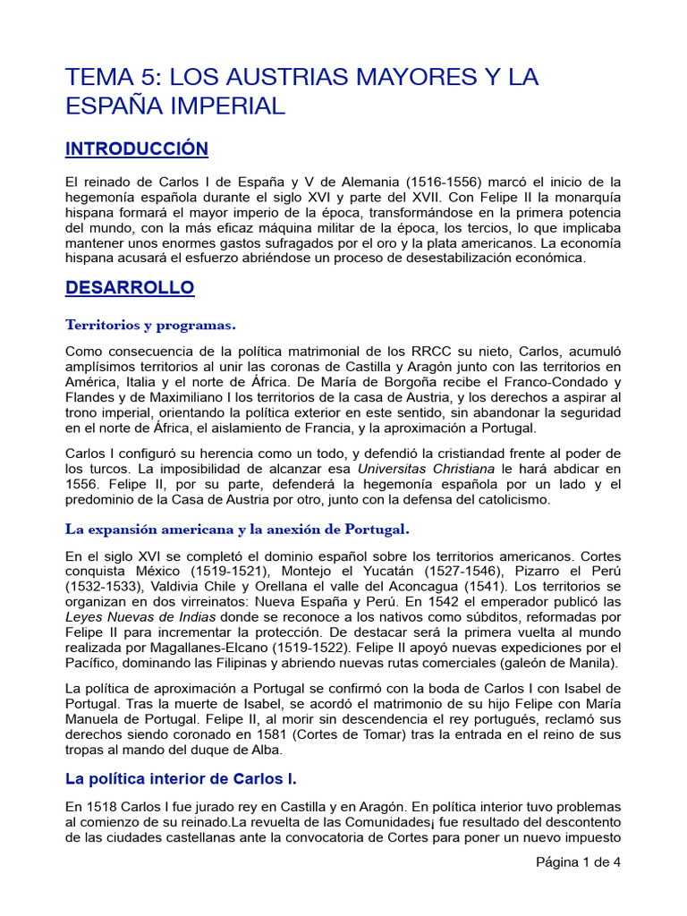 Tema 5 Ebau - Los Austrias Mayores | PDF | Imperio español | Reino de inglaterra