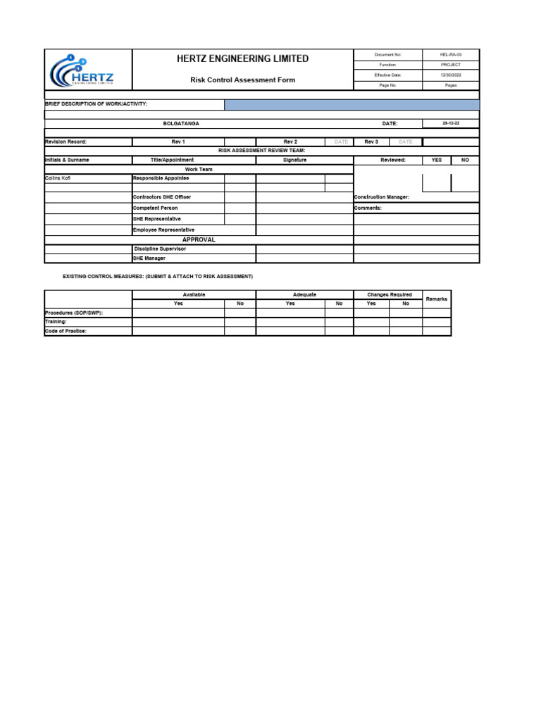 Construction Risk Assessment Guide | PDF | Occupational Safety And ...
